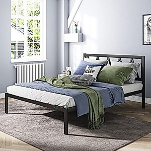 Novilla 14 Inch California King Bed Frame with Headboard, Platform Bed Frame No Box Spring Needed, Metal Cal King Bed Frame with Storage Space, Wooden Slats Support, Easy Assembly, Black