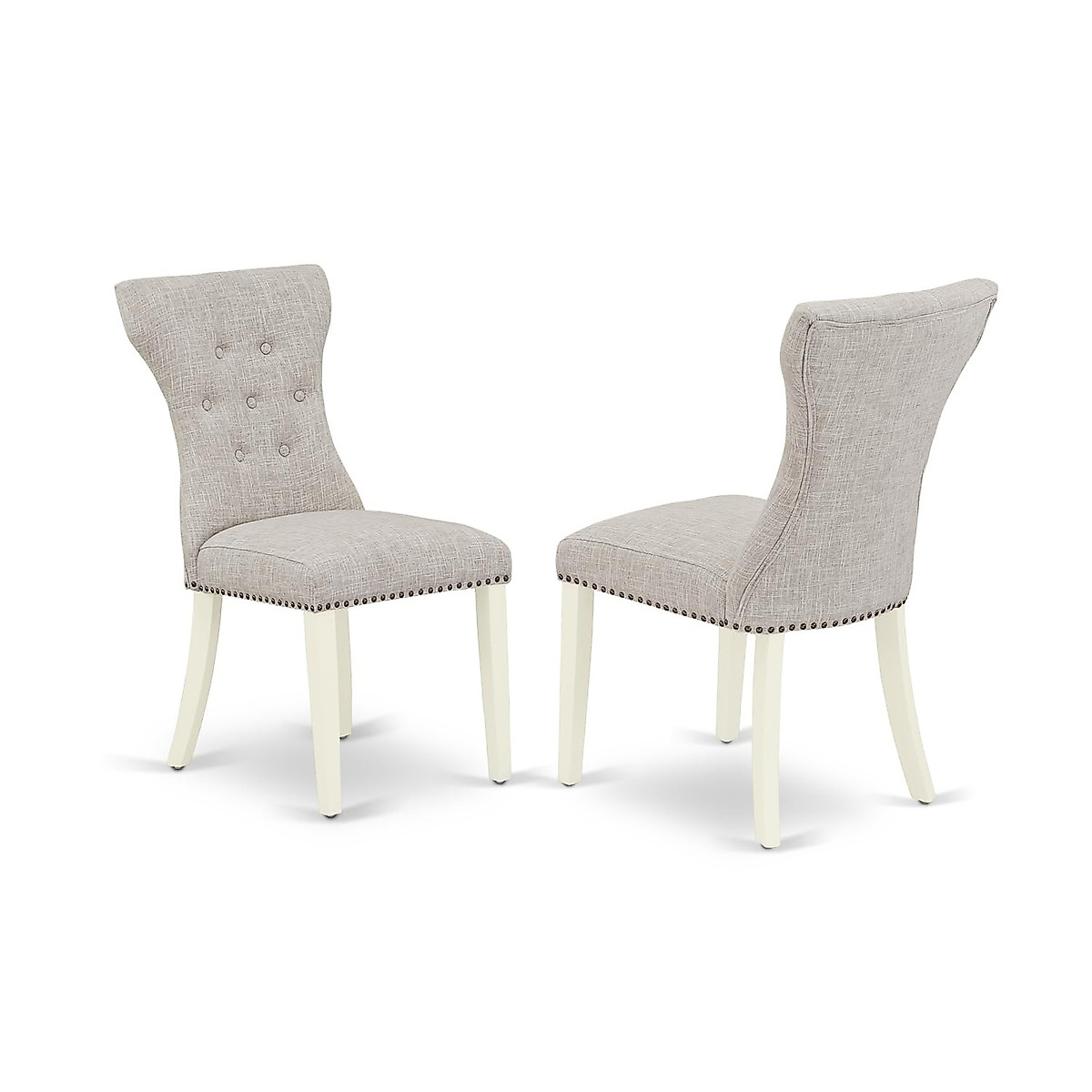 HomeStock Artisanal Artistry Furniture Suga5-Lwh-35 5-Piece Round Dining Table Set- 4 Dining Chairs and Kitchen Drops Leaf Dining Table Solid Wood Frame -High Back & Linen White Finish