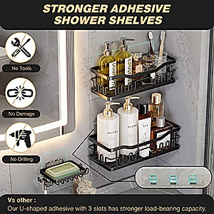 RTOGM 3-Pack Shower Caddy Shelf, Adhesive Shower Shelves No Drilling, Bathroom Shower Organizer, Rustproof Storage Racks for Inside Shower Wall, Shampoo & Soap Organization Holder - Black