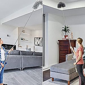 Anawin Microfiber Duster for Cleaning, 100’’ Duster with Extension Pole, Extendable Bendable Cobweb Telescoping Long Dusters for High Ceiling Fan, Blinds, Vents, Furniture, Cars(Double Heads)