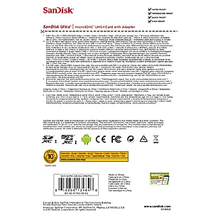 SanDisk Ultra 64GB microSDXC UHS-I Card with Adapter, Grey/Red, Standard Packaging (SDSQUNC-064G-GN6MA)