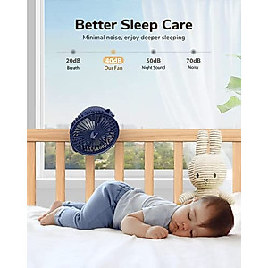 CAFELE Stroller Clip on Fan, 【Ultra Quiet】 Rechargeable Battery Operated Personal Fan Strong Airflow, 4 Speeds Max 24Hrs 6-inch Small Portable Fan for Bed Desk Car Seat White Blue
