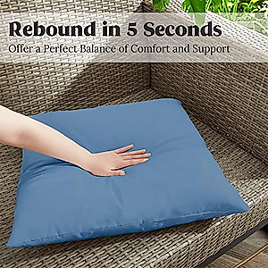 puredown® Outdoor Waterproof Throw Pillows, 16 x 16 Inch Feathers and Down Filled Decorative Square Pillows for Garden Patio Bench, Pack of 2, Blue