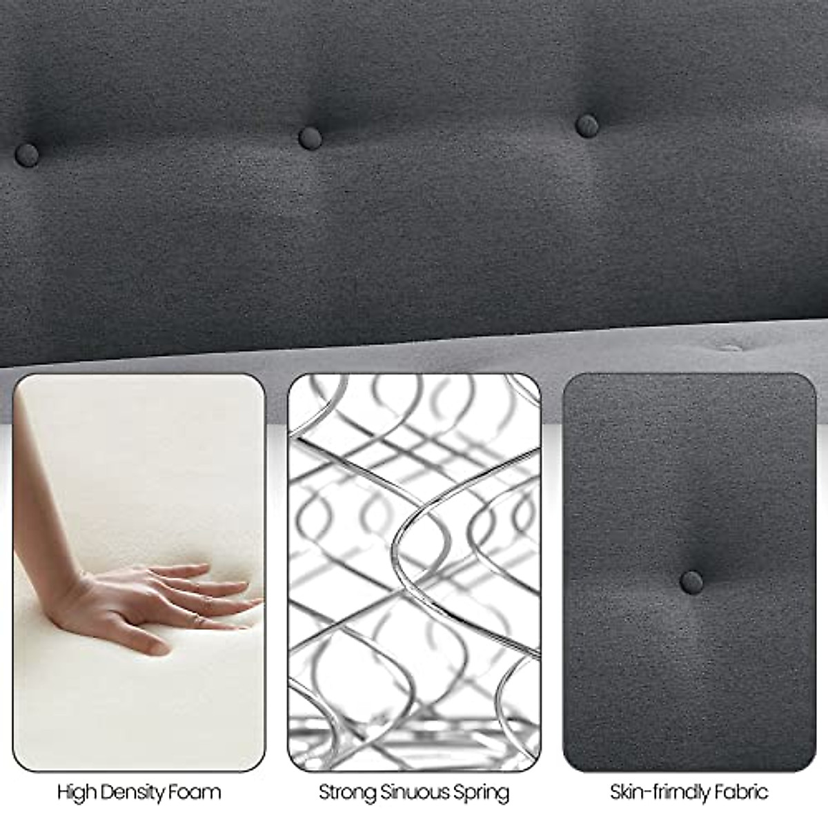 AWQM Futon Sofa Bed, Upholstered Convertible Folding Sleeper Sofa with 2 Pillows, Modern Futon Couch for Apartment, Small Loveseat for Living Room and Bedroom, Dark Grey