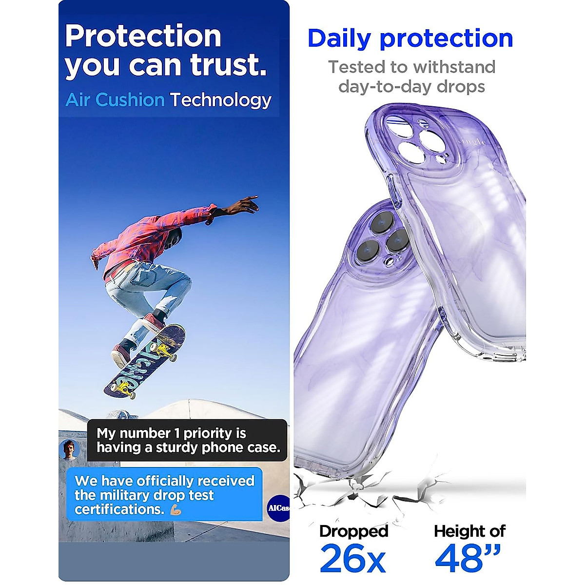 AICase iPhone 14 Pro Max Case Curly Wave Frame Cute Design with Full Camera Lens Protection,Aesthetic Kawaii Slim TPU Bumper Luxury Plated Shockproof Protective Transparent for Women Girls Men_5