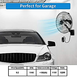 Simple Deluxe HealSmart 18 Inch Household Commercial Wall Mount Fan, 90 Degree Horizontal Oscillation, 5 Speed Settings, Black, 2-Pack