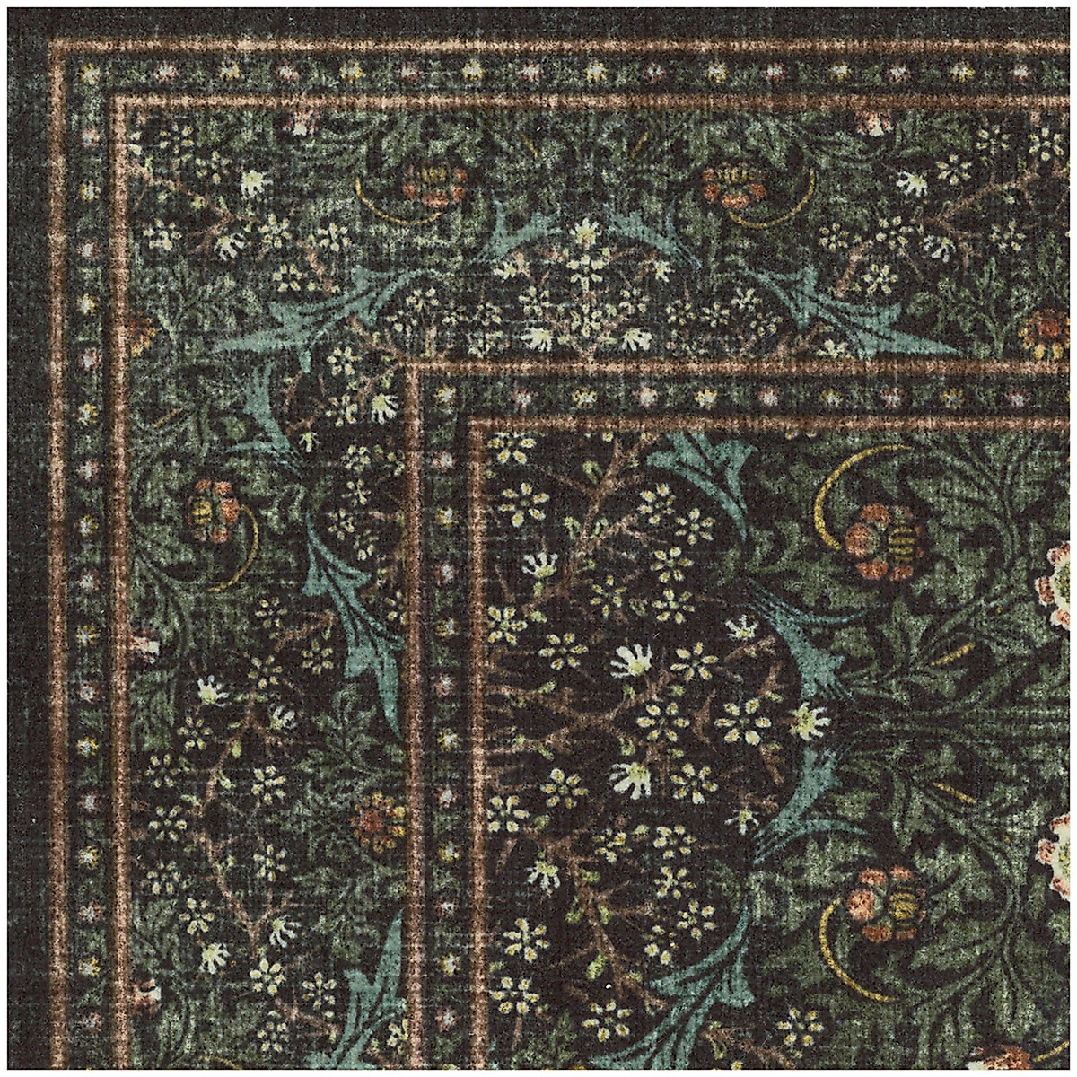 RUGGABLE x Morris & Co Washable 2x3 Area Rug, Dark Green, Premium Rugs for Living Room, Bedroom, Kitchen, Office, Classroom with Gripper Non Slip Pad