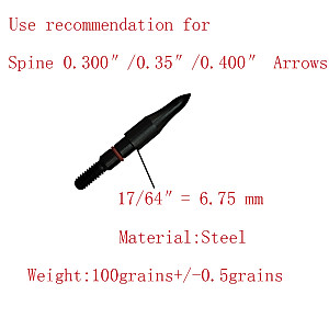 Aklisdlha Archery Field Points 17/64 Inch 9/32 in 19/64 Inch 5/16 in (12 Pack) for Field Target Practice Shooting (17/64″-100grains)