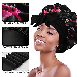 5pcs Satin Bonnets for Black Women, Large Bonnet with Tie Band, Jumbo Braids Bonnet, B