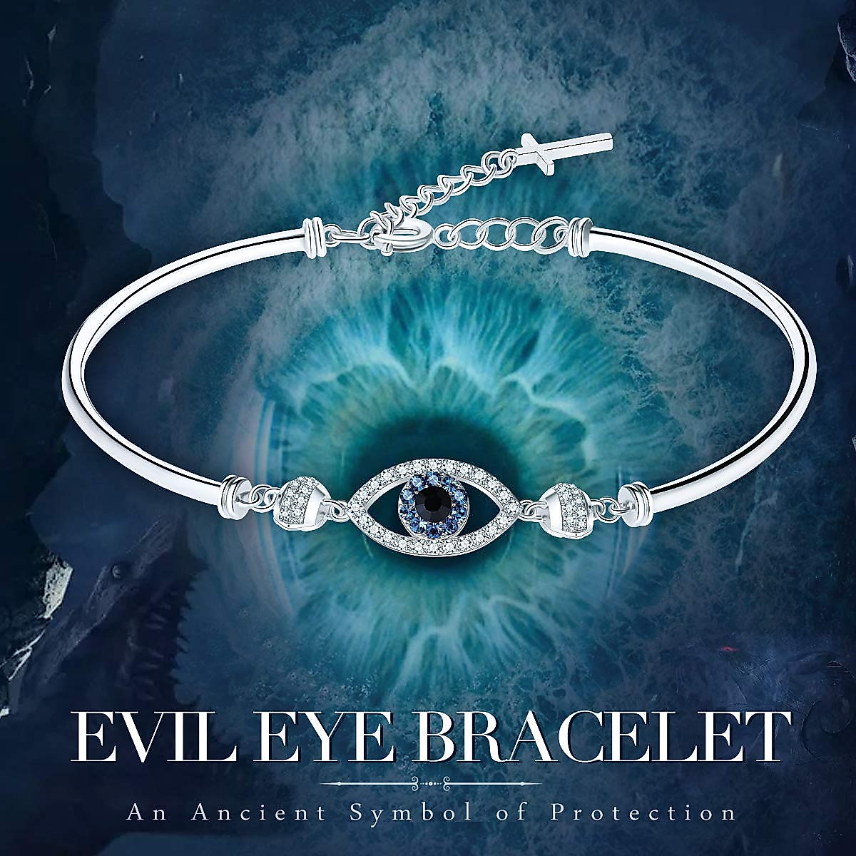 SUE'S SECRET Evil Eye Bracelet Crystal Jewelry Bangle with a Tiny Cross Extender for Women Mothers Day Easter Gifts for Mom Anniversary Day Birthday