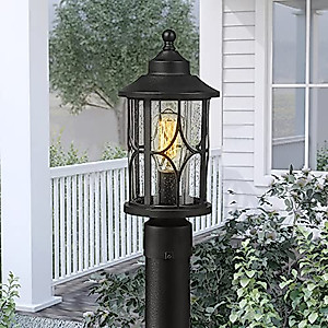 zeyu Outdoor Post Lights Set of 2, Farmhouse Waterproof Lamp Post Light Fixtures for Patio 2 Pack, Black Finish with Seeded Glass Shade, ZX48P-2PK BK