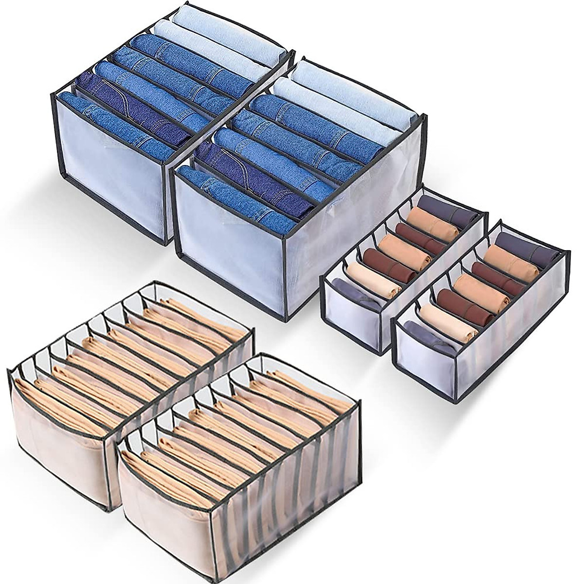 UDYR Wardrobe Clothes Organizer for Folded Clothes Jeans Underwears Socks Drawer Storage Organizer Box, 6Pcs Foldable Visible Washable Closet Storage Organizer (Grey)