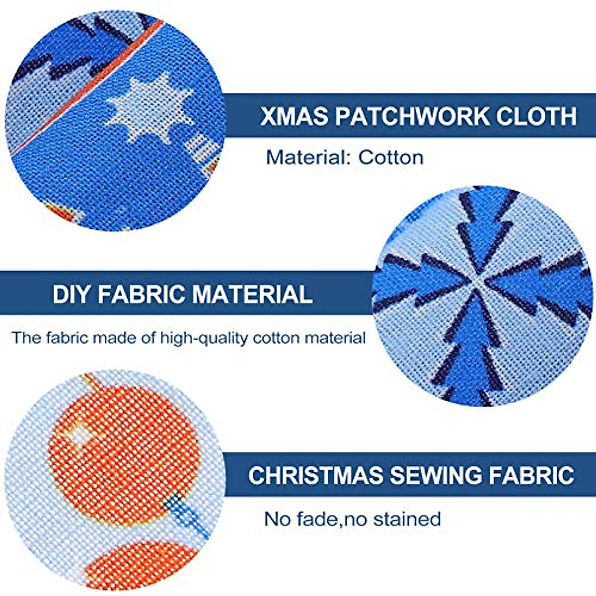 HEALLILY Fabrics 5Pcs Christmas Snowflake Cotton Fabric Bundles Patchwork Xmas Printed Craft Fabric Square DIY Christmas Sewing Scrapbooking Quilting