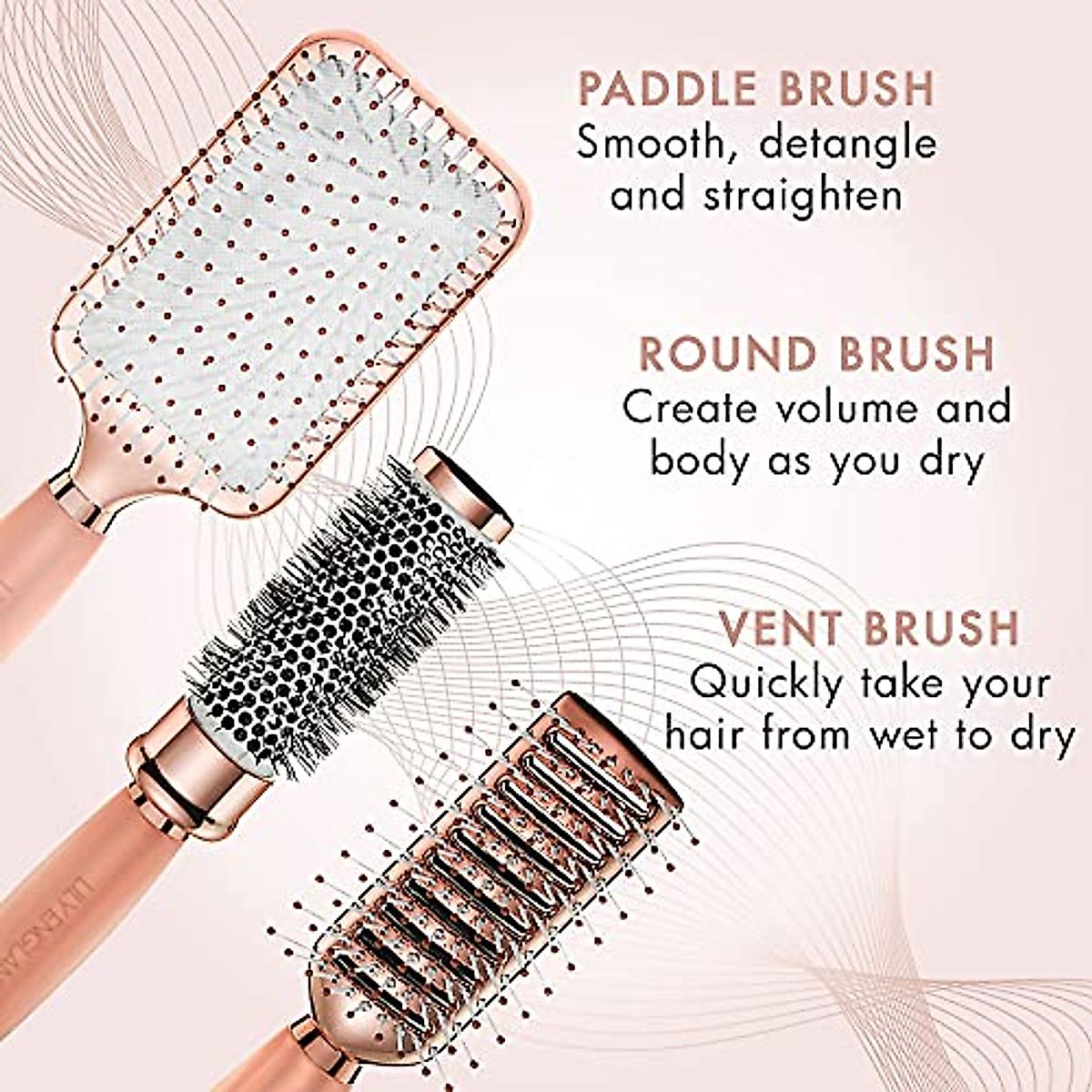 Hair Brush Set - Luxury Hairbrushes for Detangling, Blow Drying, Straightening - Suitable for All Hair Types by Lily England (Rose Gold)