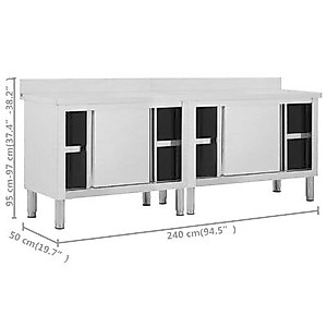 SKM 2pcs Stainless Steel Work Table with Sliding Doors 94.5"x19.7"x(37.4"-38.2") Stainless Steel Prep Table for Commercial Kitchen