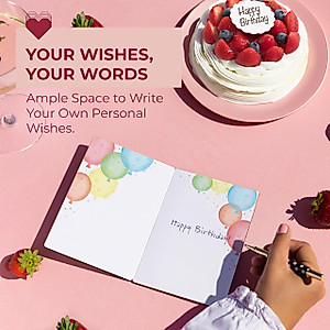 HeartSpaceCards - Happy Birthday Card, Handmade Sustainable Bamboo Birthday Card, Unique Birthday Cards for Women, Men, Husband, Wife, Dad, Son - Balloon Party