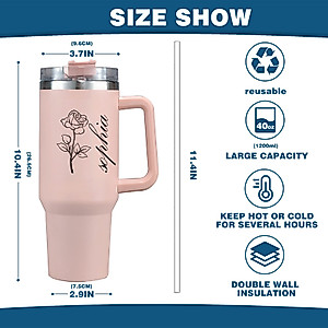 Custom Tumbler Personalized Tumbler with Name Birth Flower 40 Oz Customized Insulated Tumbler Mug Cup with Lid and Straw-Personalized Gifts for Women