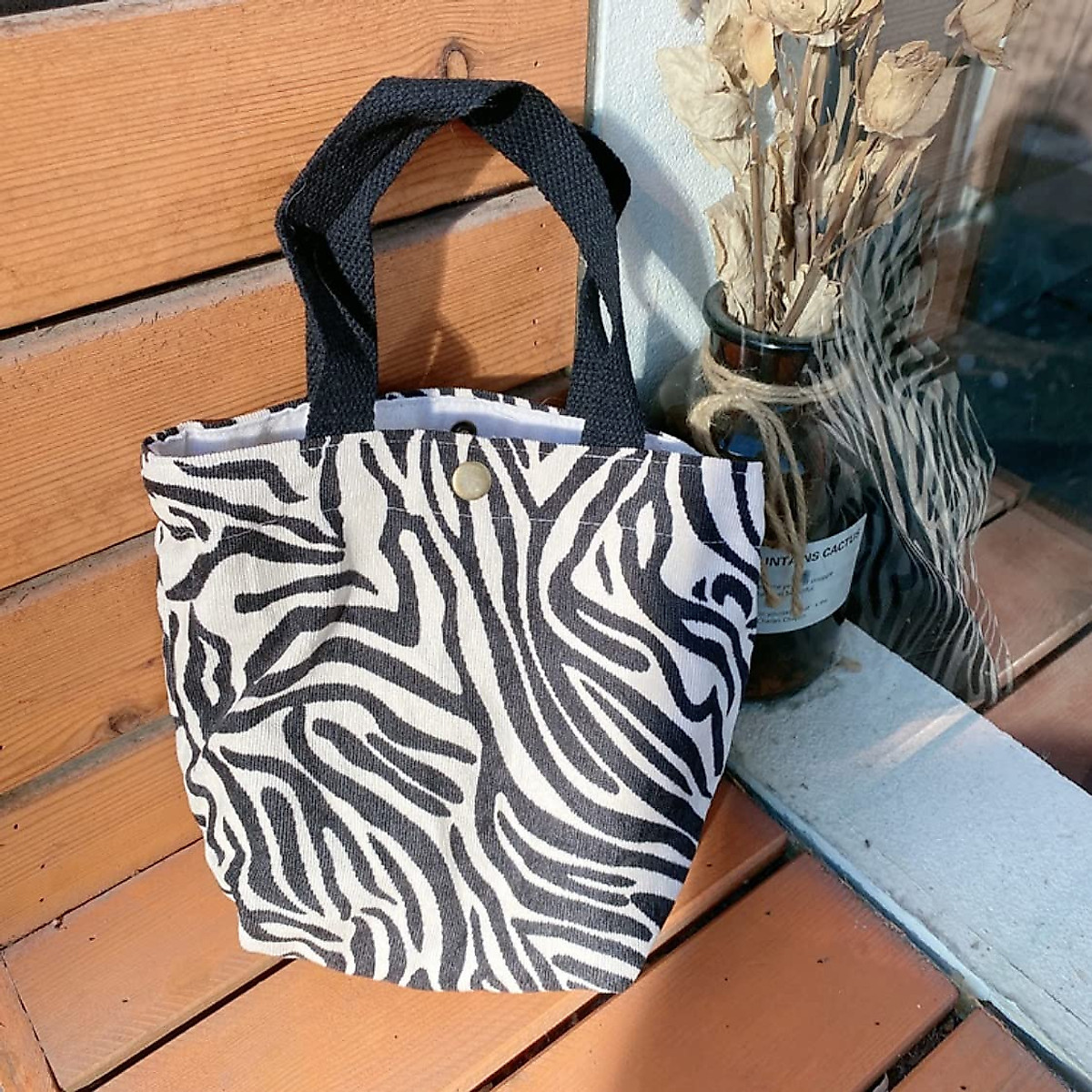 Chezi Animal Print Corduroy Mini Tote Bag 10x8x4 (zebra)