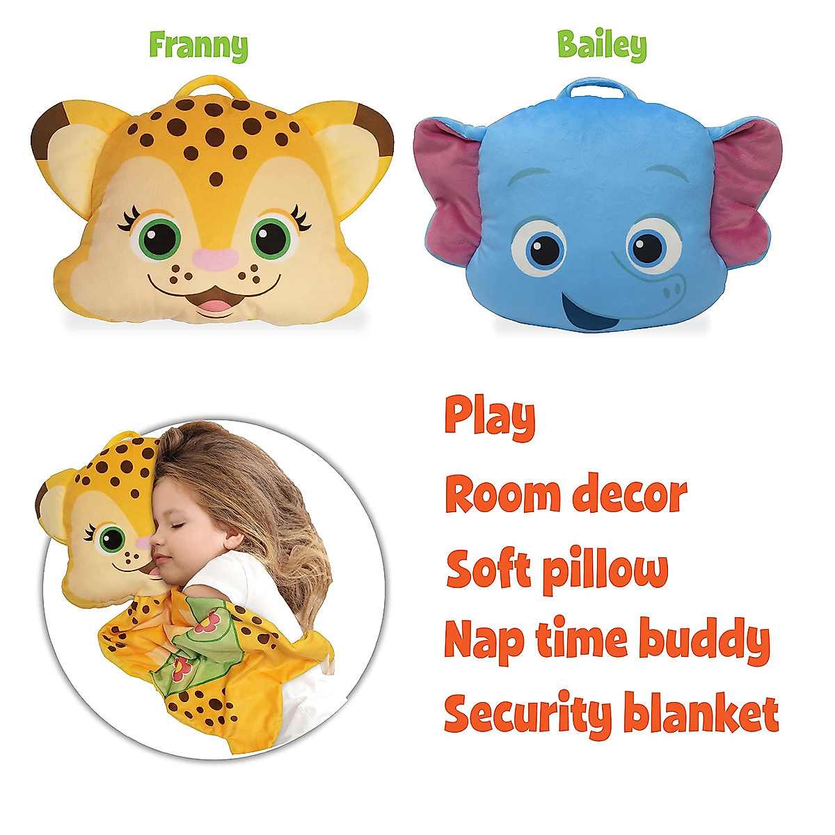 Word Party Nap Mat - Franny Pillow & Attached Blanket - Mat Rolls Into Pillow For Easy Storage - Great For Sleepovers and Naptime - Toddlers and Babies Will Love Cuddling With Their Favorite Character