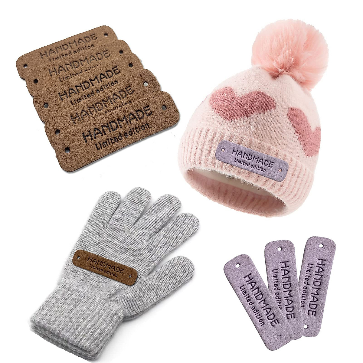 50 Pcs PU Leather Label Handmade Sew on Tag Label Faux Leather Handmade Embossed Tag(Limited, 10c)