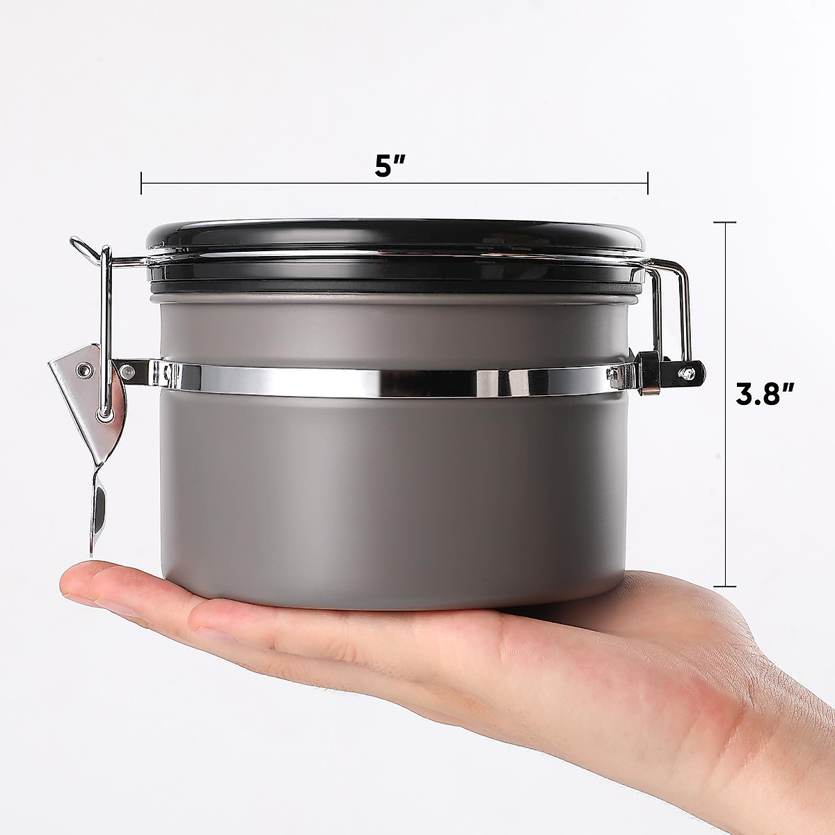 malmo Coffee Canister,Airtight Coffee Container with Date Tracker Lid, Stainless Steel Canister for Kitchen Food Storage 9oz, Black (22, Cylinder, 1, KF) (GY 9oz)