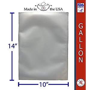 PackFreshUSA: Gallon Sous Vide Bags (10" x 14") - Premium Quality - Commercial Grade - Pre-Cut - BPA Free - Heat Sealable - Heavy Duty - Storage Bag - Made in USA - 100 Pack