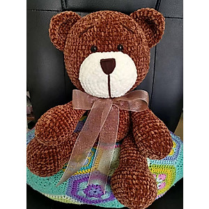 4 Skeins Soft Chenille Yarn Blanket Yarn Velvet Yarn for Knitting Fancy Yarn for Crochet Weaving DIY Craft Total Length 720m/400g (Caramel)