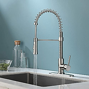 KINGO HOME Kitchen Faucet with Pull Down Sprayer, Commercial Utility Stainless Steel High Arc Single Handle Kitchen Sink Faucet with Sprayer Modern Farmhouse Spring Kitchen Faucets