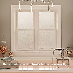 LEMON CLOUD Window Film No Adhesive Removable,Decorative Privacy Window Films,Texture Privacy Glass Film for Bathroom Office Home(35.4x78.7inches, Brown)