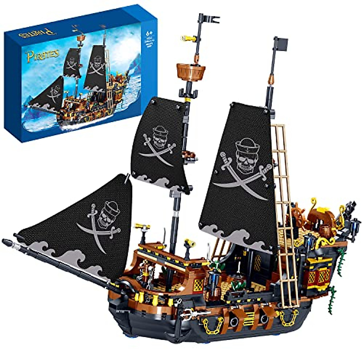 Mesiondy Pirate Ship Model，Pirate Ship Model Mini Building Blocks Kit, MOC Pirate Ship Building Sets for Boys Girls 14+ (1282Pcs)