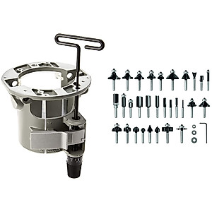 Bosch Under-Table Router Base with Above-Table Hex Key RA1165, Silver&BOSCH 30 pc. Carbide-Tipped Wood Router Bit Set