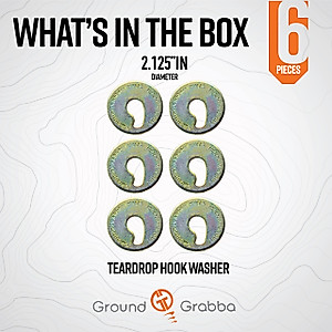 GROUNDGRABBA Teardrop Hook Washer 6 Pack for Wide Loops | Specifically Designed for Wide Diameter Holes | 6X GroundGrabba Teardrop Hook Washers