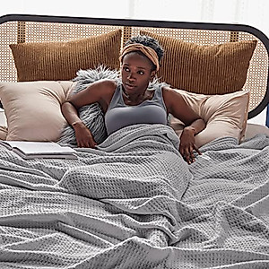 Bedsure 100% Cotton Blankets Queen Size for Bed - 405GSM Waffle Weave Blankets for Summer, Cozy and Warm, Grey Soft Lightweight Woven Blankets for All Seasons, 90x90 inches