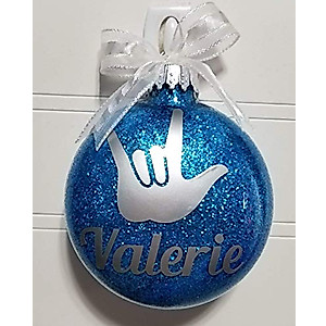 Personalized ASL Christmas Ornament - I love you sign American Sign Language for Deaf or Interpreter - Great gift for her or white elephant gift exchange