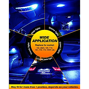 Ouranos 194 LED Bulb Blue No Polarity 168 T10 2825 LED Light Bulb for Car Interior Dome Map Door Courtesy License Plate Lights, Car Interior Atmosphere Blue Light Bulb