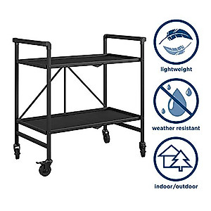 Cosco Outdoor Living INTELLIFIT Outdoor Or Indoor Folding 2 Shelves, Black Serving Cart