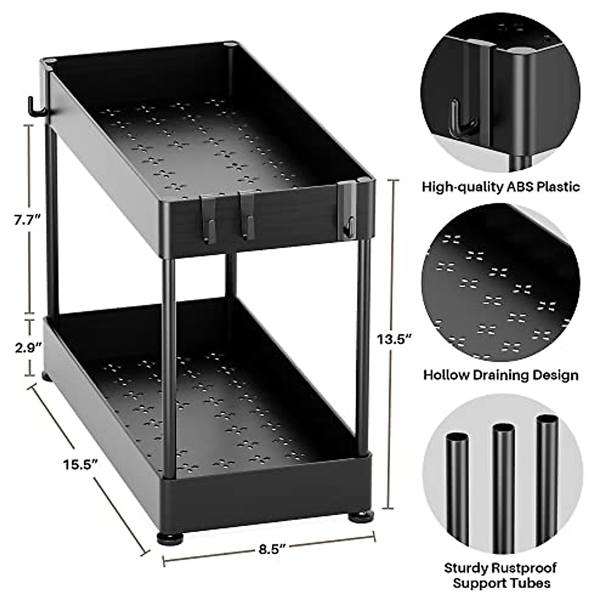 TIMEBAL 2 Pack Under Sink Organizers and Storage, 2 Tier Bathroom Organizer Countertop kitchen Sink Organizer Shelf Basket, Bathroom Counter Sink Organizer Multi-purpose Under Sink Storage for Kitchen