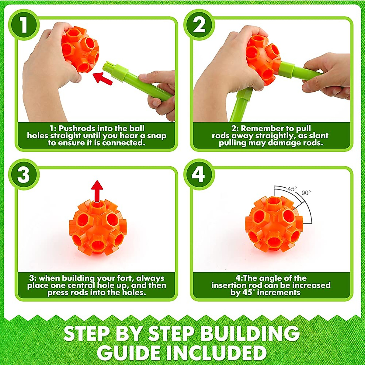 YEEBAY Fort Building Kit for Kids Age 5,6,7,8-Year-Old Boys & Girls, 120 pcs Forts Builder Creative Fort Toy for DIY Castles, Tunnels, Play Tent, Rocket, Tower Indoor & Outdoor