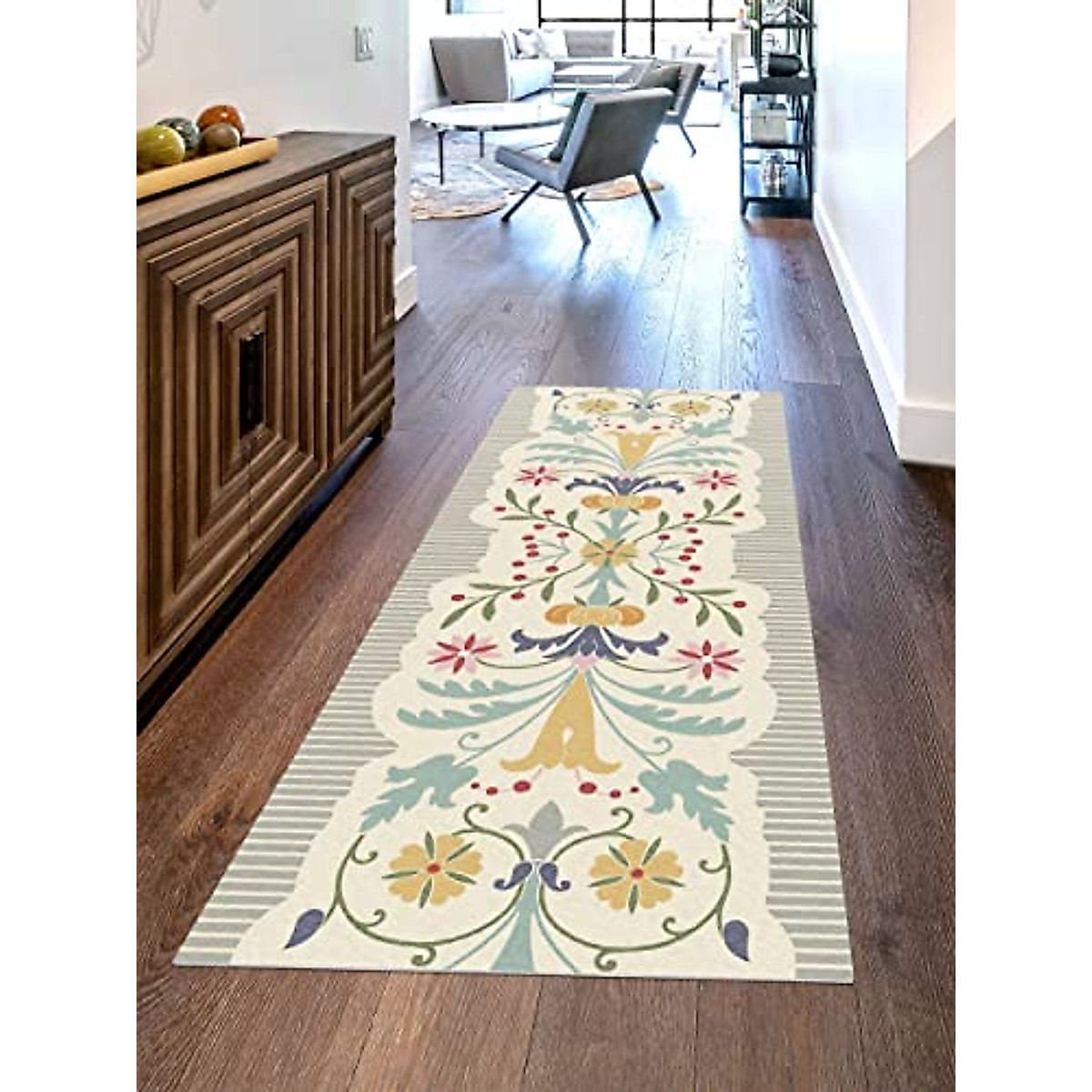 Studio M Floor Flair Jubilee - 2.5 x 7 Ft Decorative Vinyl Rug - Non-Slip, Waterproof Floor Mat - Easy to Clean, Ultra Low Profile - Printed in The USA