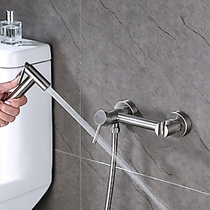 BARROCK Warm Water Bidet Sprayer for Toilet with Brass Hot and Cold Mixing Valve, Handheld Bidet Spray Attachment Set for Muslim Shower, Feminine Hygiene, Pets and Baby Diaper Wash Brushed Nickel