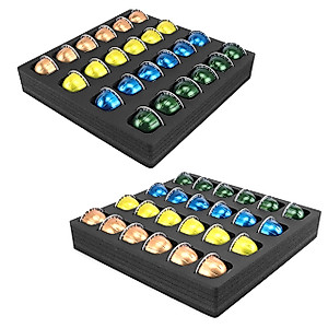 Polar Whale 2 Coffee Espresso Capsule Drawer Organizer Tray Inserts Compatible with Nespresso Vertuo VertuoLine Kitchen Home Office Waterproof Washable Black Foam 24 Compartment 12.5 x 12.5 Inches