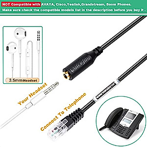 VoiceJoy 3.5mm Smartphone Headset to RJ9 Adapter Cable - 3.5mm Headphone Converter to Office Telephone IP Phones