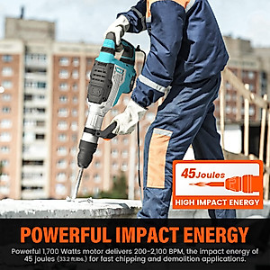 Berserker 1700W 25-Pound SDS-Max Demolition Jack Hammer, 1-9/16" 14-Amp Corded Electric Heavy Duty Demo Chipping Hammer Concrete/Pavement Breaker with Carrying Case Flat Chisel Bull Point Chisel