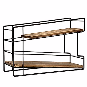 MyGift 2-Tier Rustic Burnt Wood & Black Metal Wire Pantry Canned Food Dispenser Storage Organizer Rack