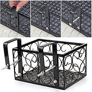 Tosnail Set of 2 Pack Rectangular Metal Railing Plant Stand, Large and Small Flower Pot Holder, Fence Planter Tray for Indoor Outdoor Use - Black