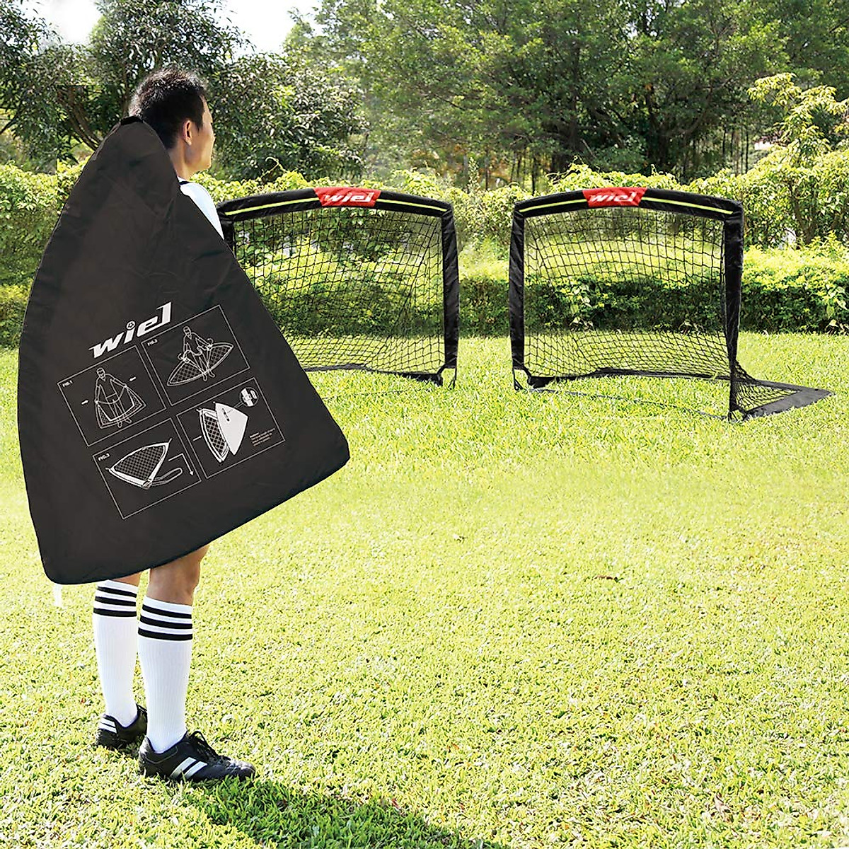 Wiel Soccer Goal, 4Ft x 3Ft Net Easy Fold-Up Training Goals W' Reflective Strips for Playing at Nightfall, Set of 2 for Family Team Kids Backyard Games