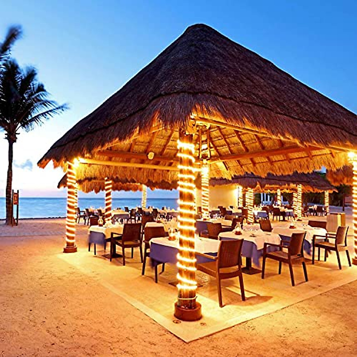 JMEXSUSS 120 LED 8 Modes Solar Powered Rope Lights,39.4ft Outdoor Solar Rope Lights,Waterproof PVC Tube Fairy Lights for Garden,Patio,Fence,Deck,Walks,Path(Warm White)