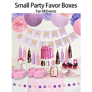 P6PK12 Happyhiram Party Favor Boxes Pink Striped 12 Pcs for Girls, Treat Boxes with Handles 6" Gable Boxes Candy Boxes Party Favor Paper Gift Boxes for Kids Birthday Candy Baby Shower Bridal Shower