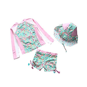 TAIYCYXGAN Baby Toddler Girls Long Sleeve Swimsuit Kids Two Pieces Rash Guard Sunsuit with Hat UPF 50+ UV Green 3-4T