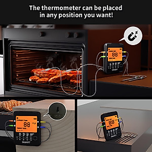 Rilitor Bluetooth Meat Thermometer,Wireless Digital Grill Thermometer with 4 Probes, Oven BBQ Thermometer with 100M/328Ft Smart APP Remote Suit for Kitchen Food Garden Smoker Barbecue Cooking
